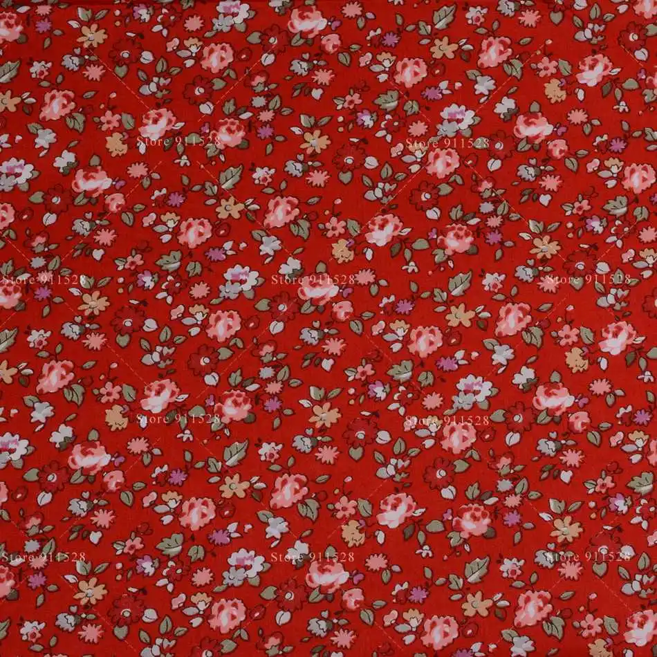 Red-Small-Flowers-Printed-100-Cotton-Floral-Poplin-Fabric-for-Dress ...