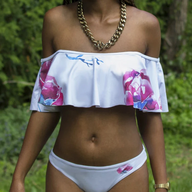 2018 Two Piece Bikini Swimwear Women Push Up Pad Flouncing Swimsuit Off