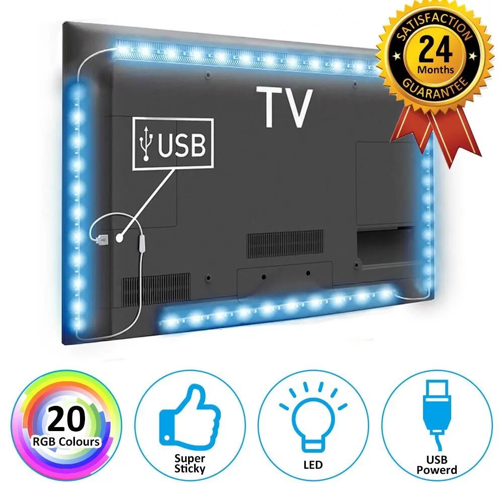 TV Strip Lights USB Powered TV PC Back Light, 30 60 RGB LEDs Multi ...