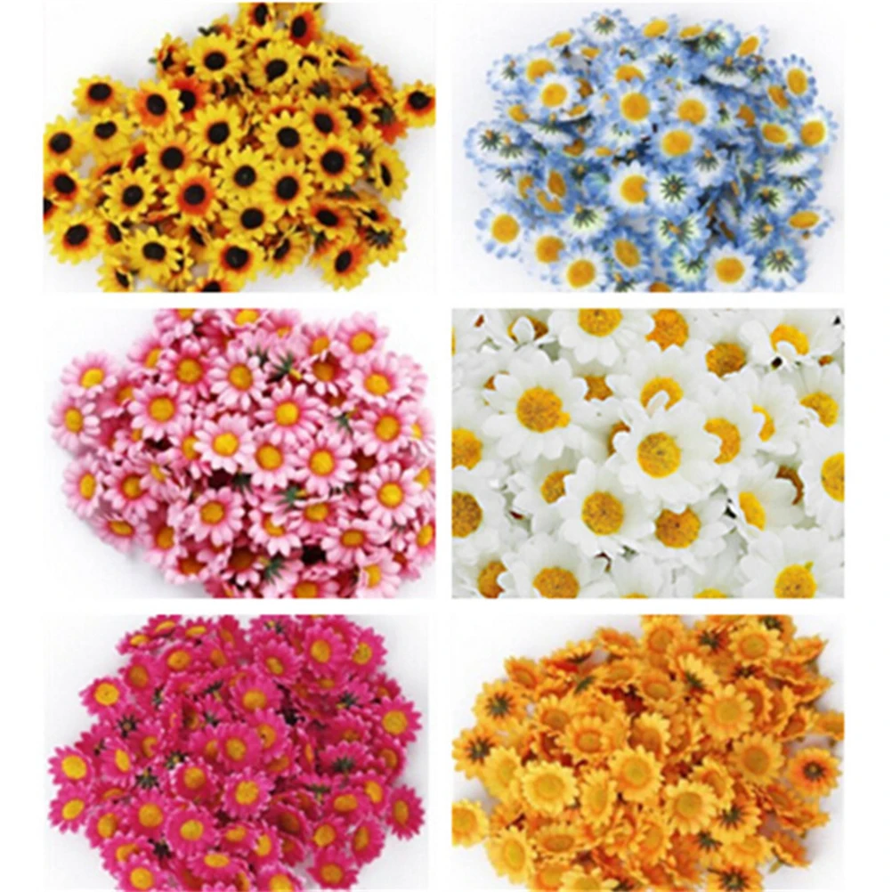 100pcs Handmade Artificial Sunflower DIY Wreath Mini Flower Head For ...