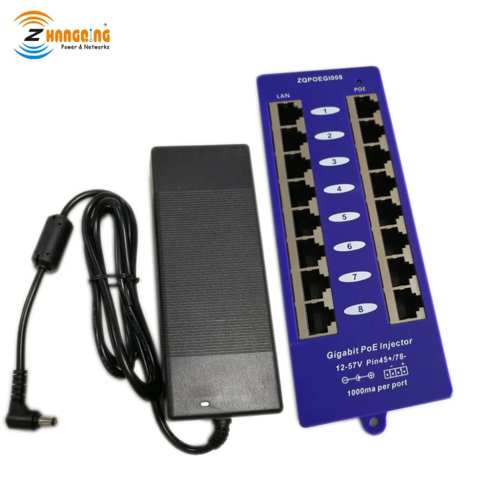 PoE Injector Gigabit Patch Panel 8 Port With 48 Voltage 120 Watts Power ...
