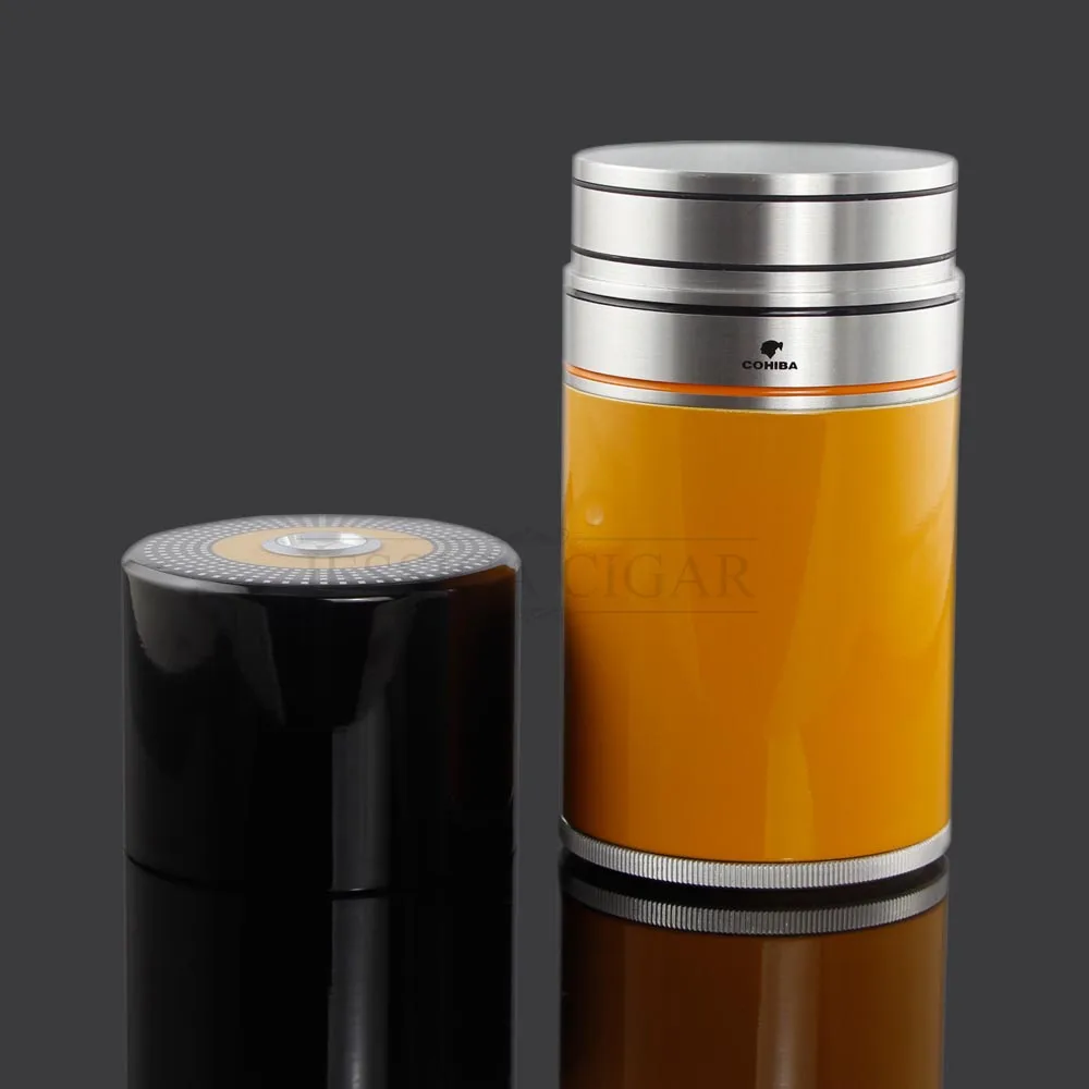 Travel Cigar Humidor Metal Jar with Built-in Hygrometer Humidifier ...
