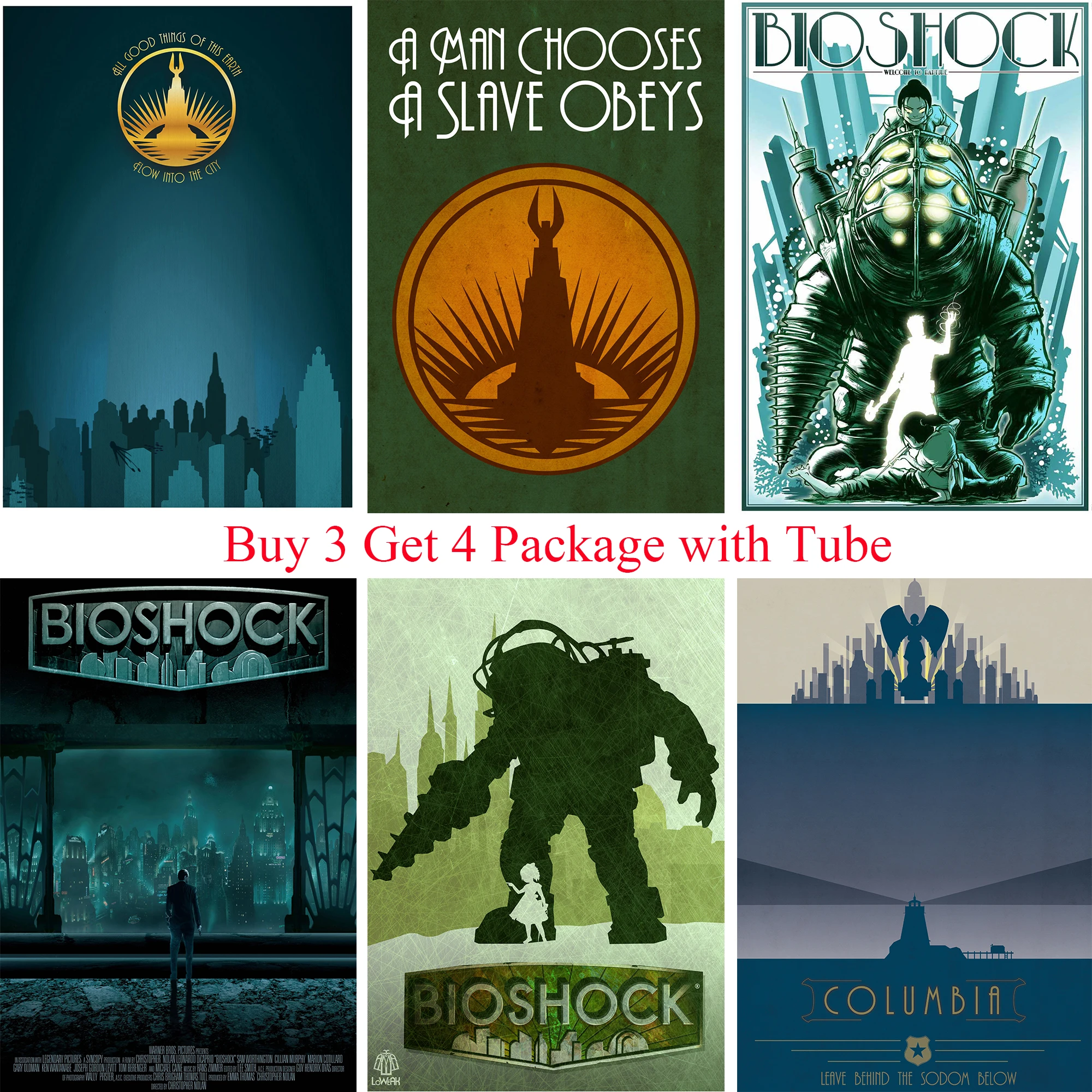 Bioshock jogo cartazes filme adesivos de parede branco revestido papel ...