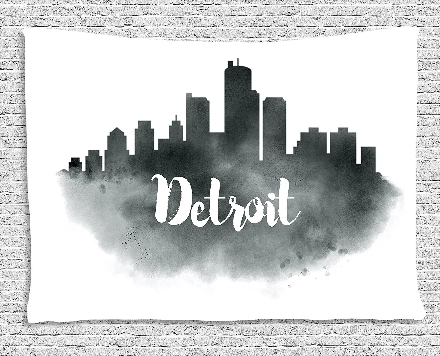 Detroit Decor Tapestry Smoky City Skyline with Brushstrokes Hand ...