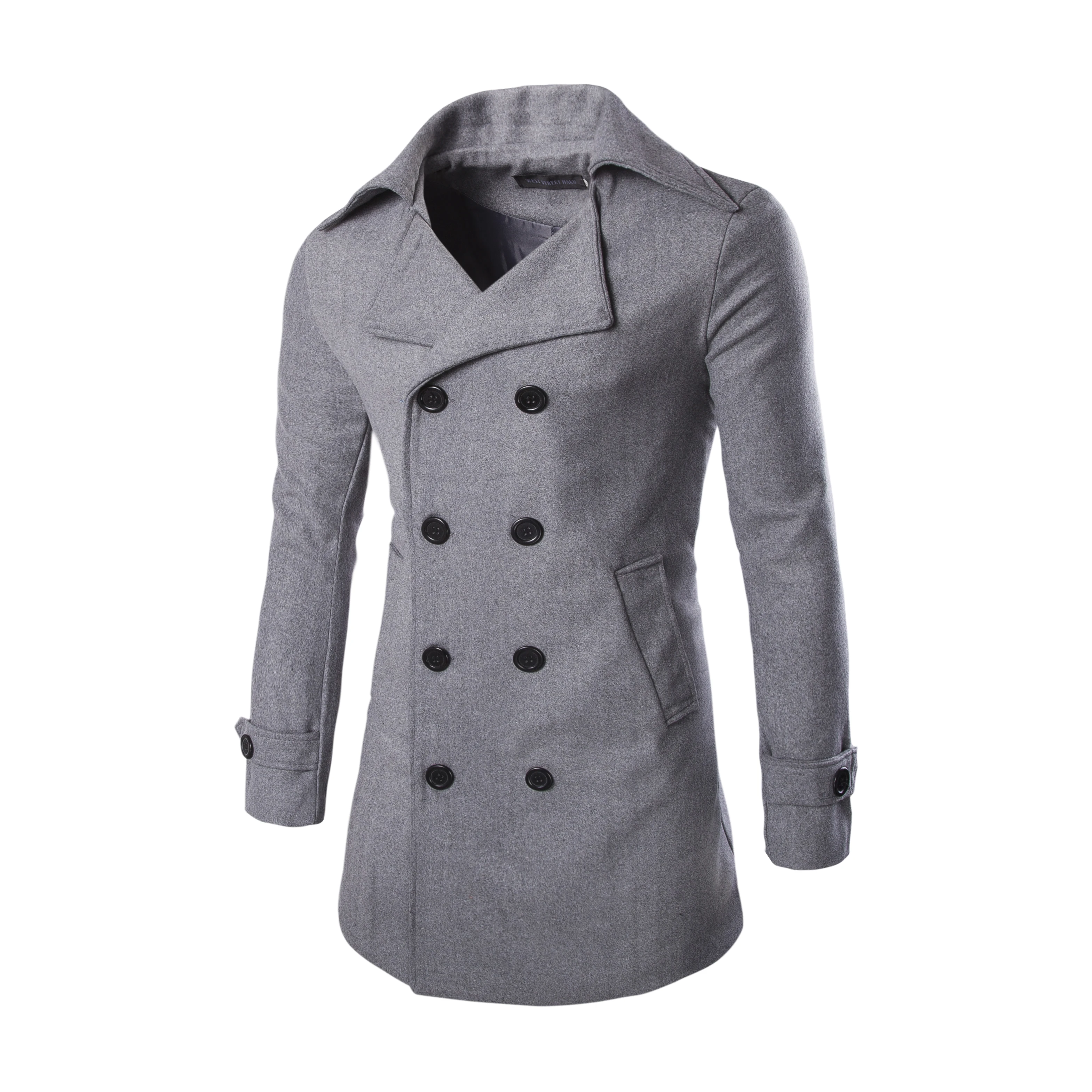 Autumn New Men Wool Coat Male Casual Double Breasted Pea Coats Classic ...