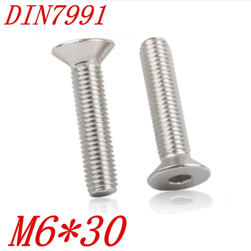 100pc/lot M6*30 M6 x 30mm DIN7991 sus304 inox Hex socket flat ...