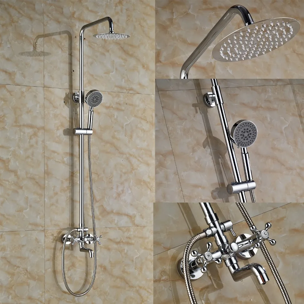 Chrome Finished Shower Set Shower Wall Mounted Dual Handles Bathtub