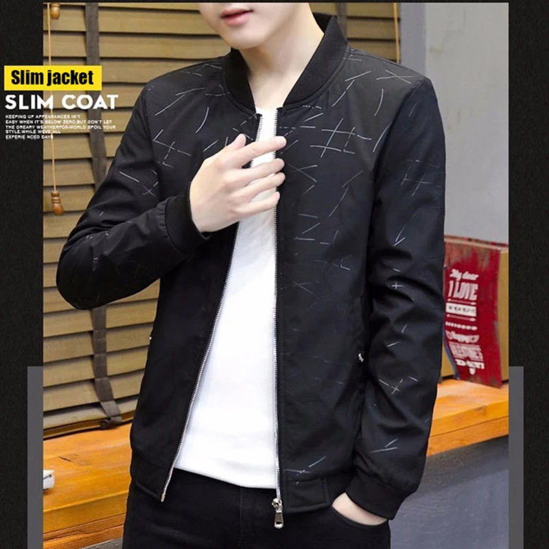 Spring Autumn Men's Jackets Slim Fit Printed Pilot Bomber Jacket Men's ...