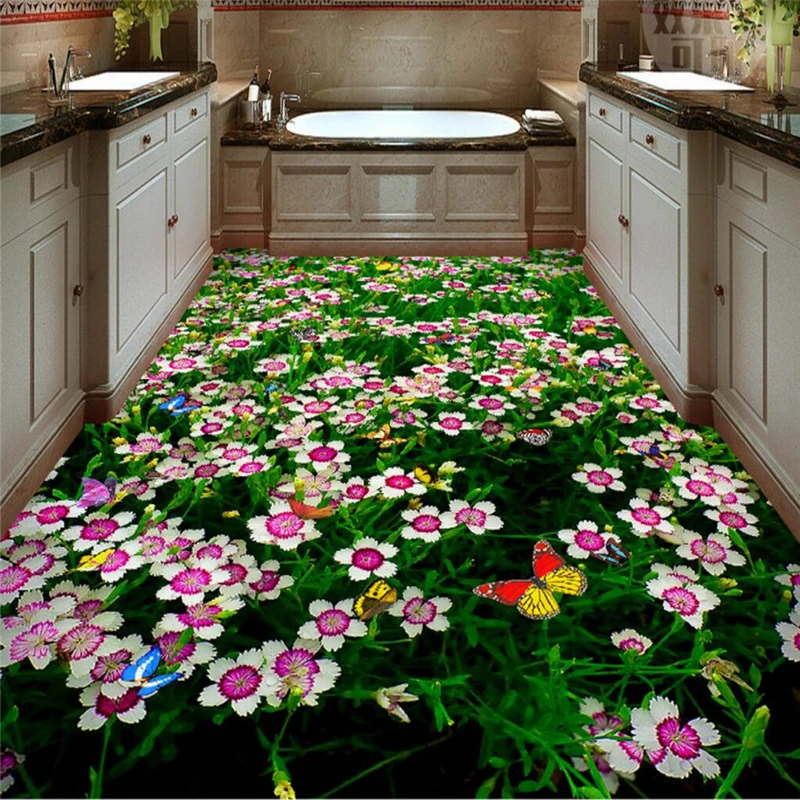 beibehang Custom Photo 3D Wearable PVC Floor Flower Butterfly Flower ...