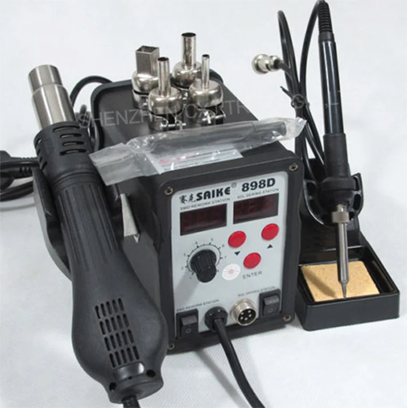 Free Shipping SAIKE 898D SMD IRON Hot Air Gun 2in1 Rework Soldering ...