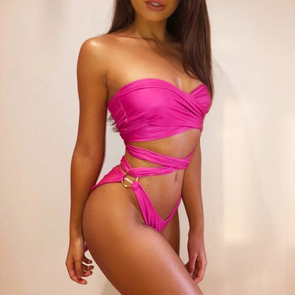 Bikiwave 2019 Sexy Pink Bikini Set Biquini Bandage Strapless Off The