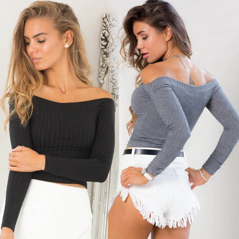 Women Sexy Knitted Crop Tops New Fashion Autumn Clothes Wear Long