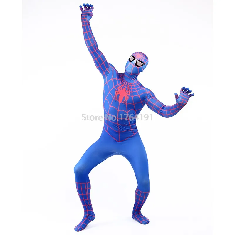 Superhero Spiderman Full Body Zentai Suit Costumes Halloween Blue Lycra