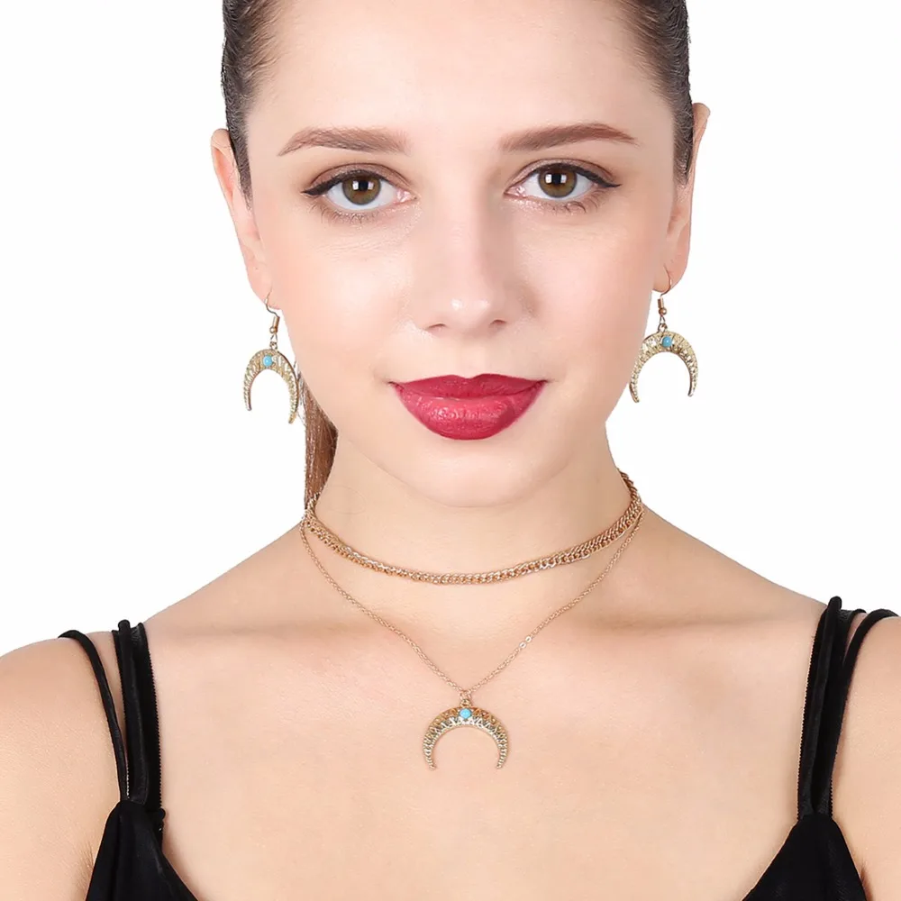 New Charm Crescent New Moon Pendant Chain Simple Double Layer Necklace ...