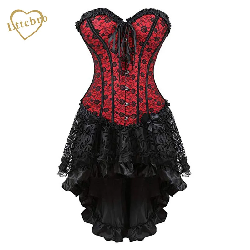 Gothic Burlesque Floral Lace Corset Dress Overbust Corsets and Bustiers ...
