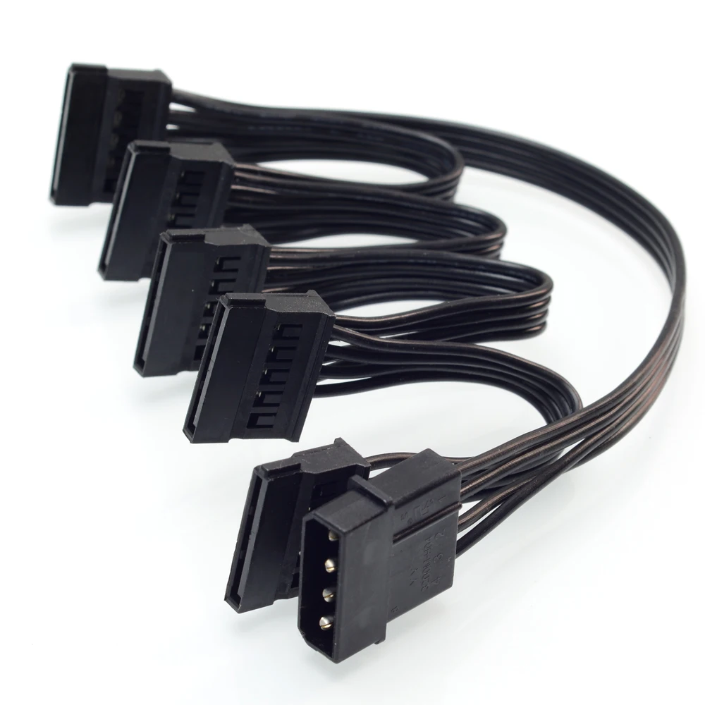 4pin Ide Molex To 5 Port 15pin Sata Power Cable Cord Lead 18awg Wire For Hard Drive Hdd Ssd Pc