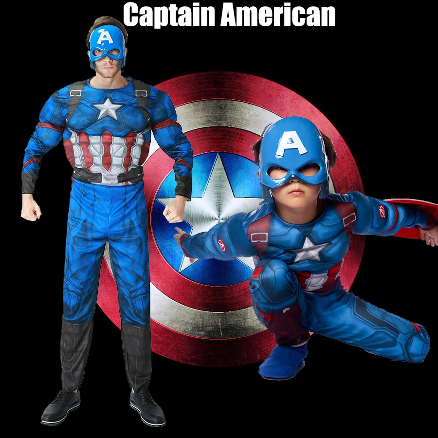 New Captain American Muscle Costume Set for Kids Adults Children Boys ...