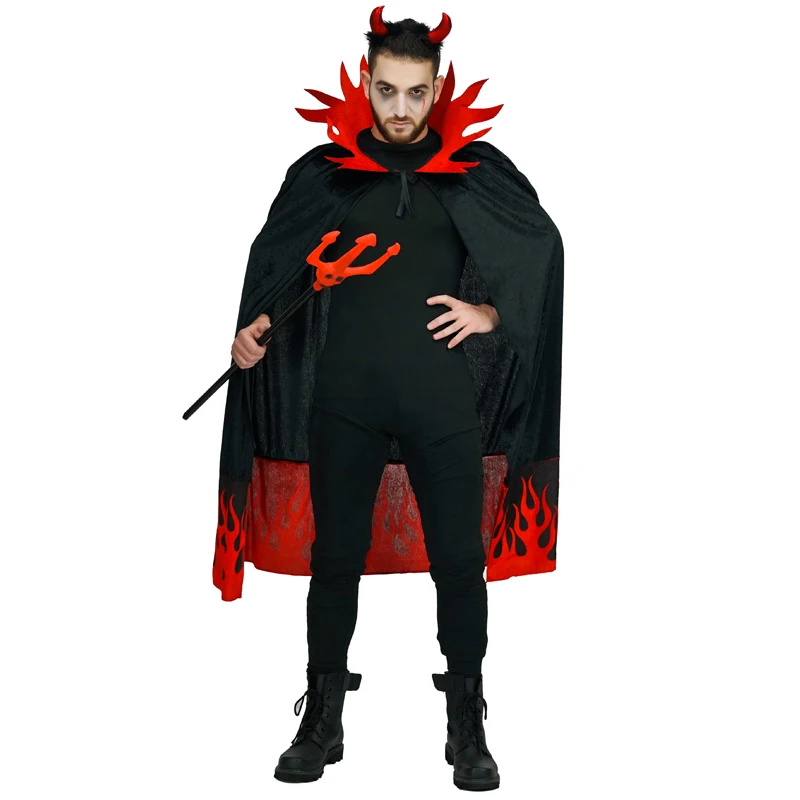 Unisex Adult Halloween Demon Cloak Fire Pattern Black Holiday Party ...