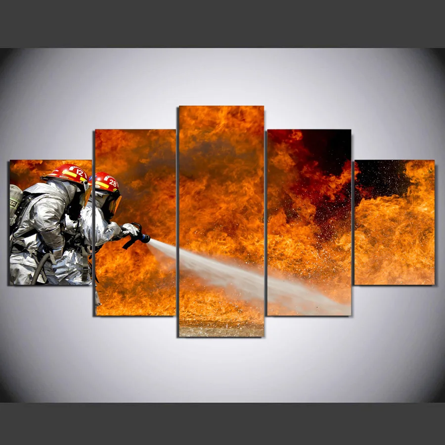 JIE DO ART 5 Panels Canvas Prints Firefighter Our Hero Canvas Painting ...