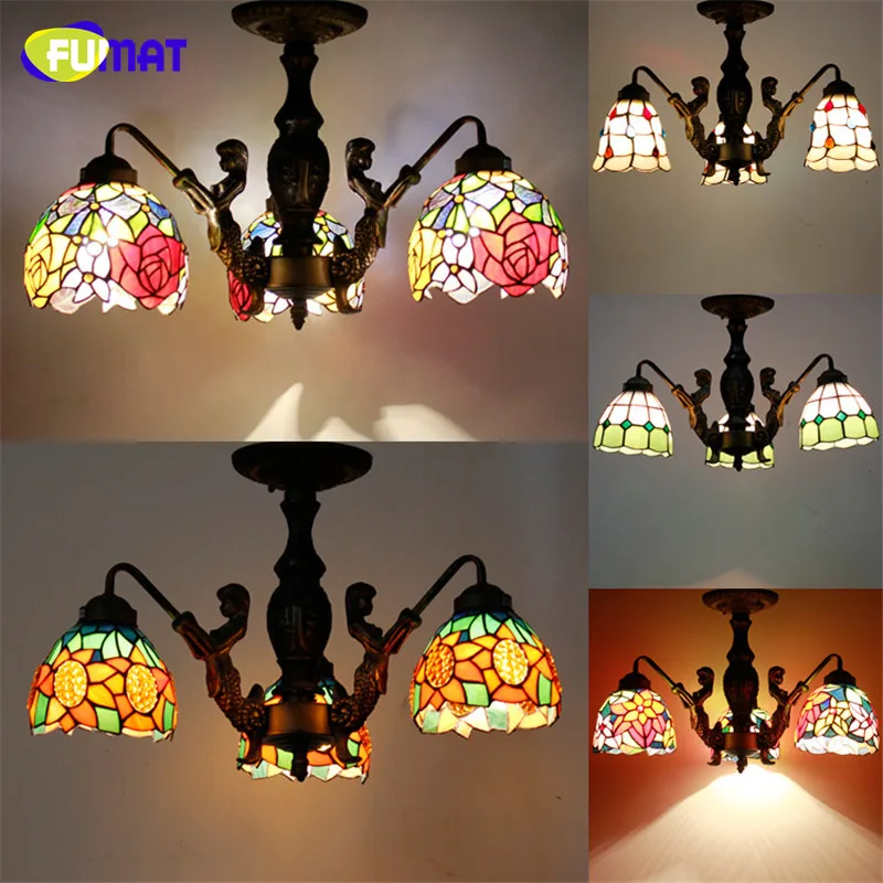 FUMAT Ceiling Lamp Creative Art Mermaid Body Stained Glass Suspension ...