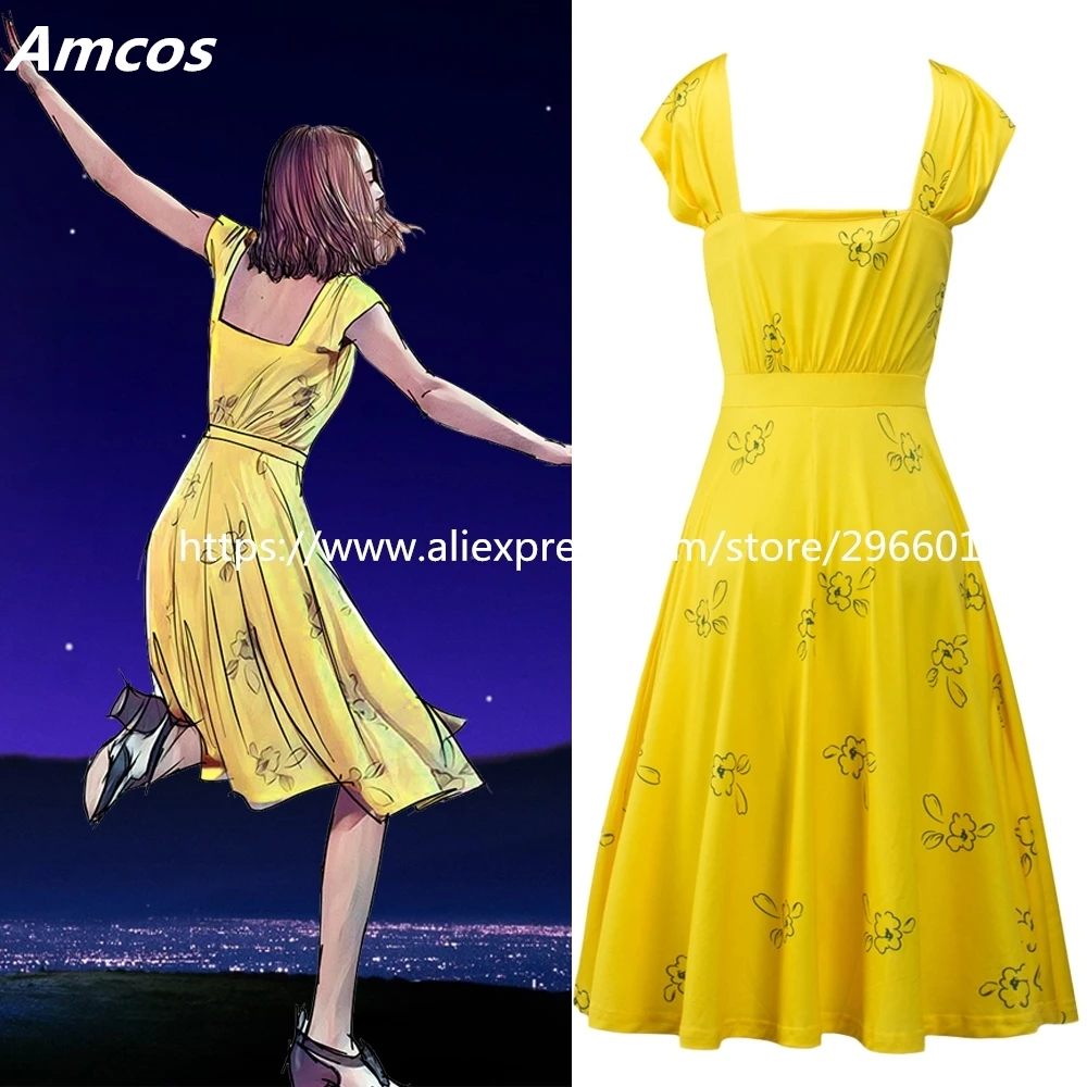 Movie La La Land Mia Backless Dress Cosplay Yellow LaLaland Women ...