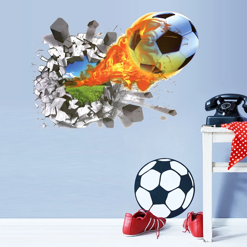 2018 New 3d Football On Fire Wall Stickers For Kids Room Home Decor Diy ...