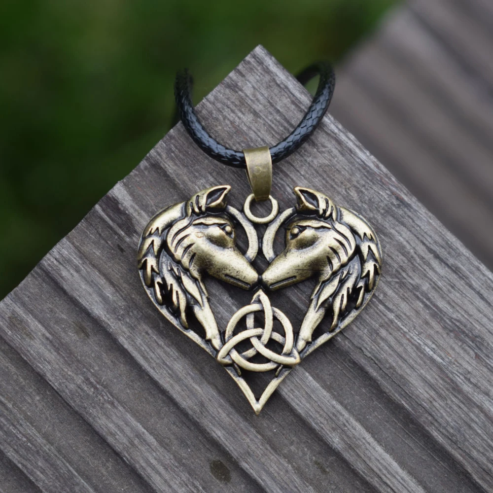 12pcs Two Wolf / Dogs Pendant Entwined Twin Soul Wolf Amulet Heart ...