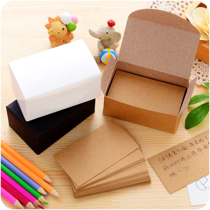 100 Pcs/lot Kraft Memo Paper White Black Brown Mini Mote Message Card ...