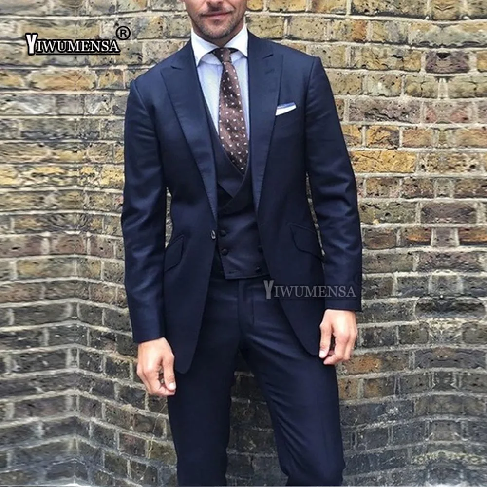 yiwumensa Italian Style Dark Navy Blue Groom Tuxedos Tailor Made Mens ...