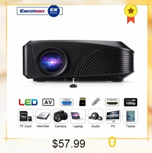 Купить Excelvan EHD09 мини светодиодный проектор 800x480 Пиксели 1200 ...