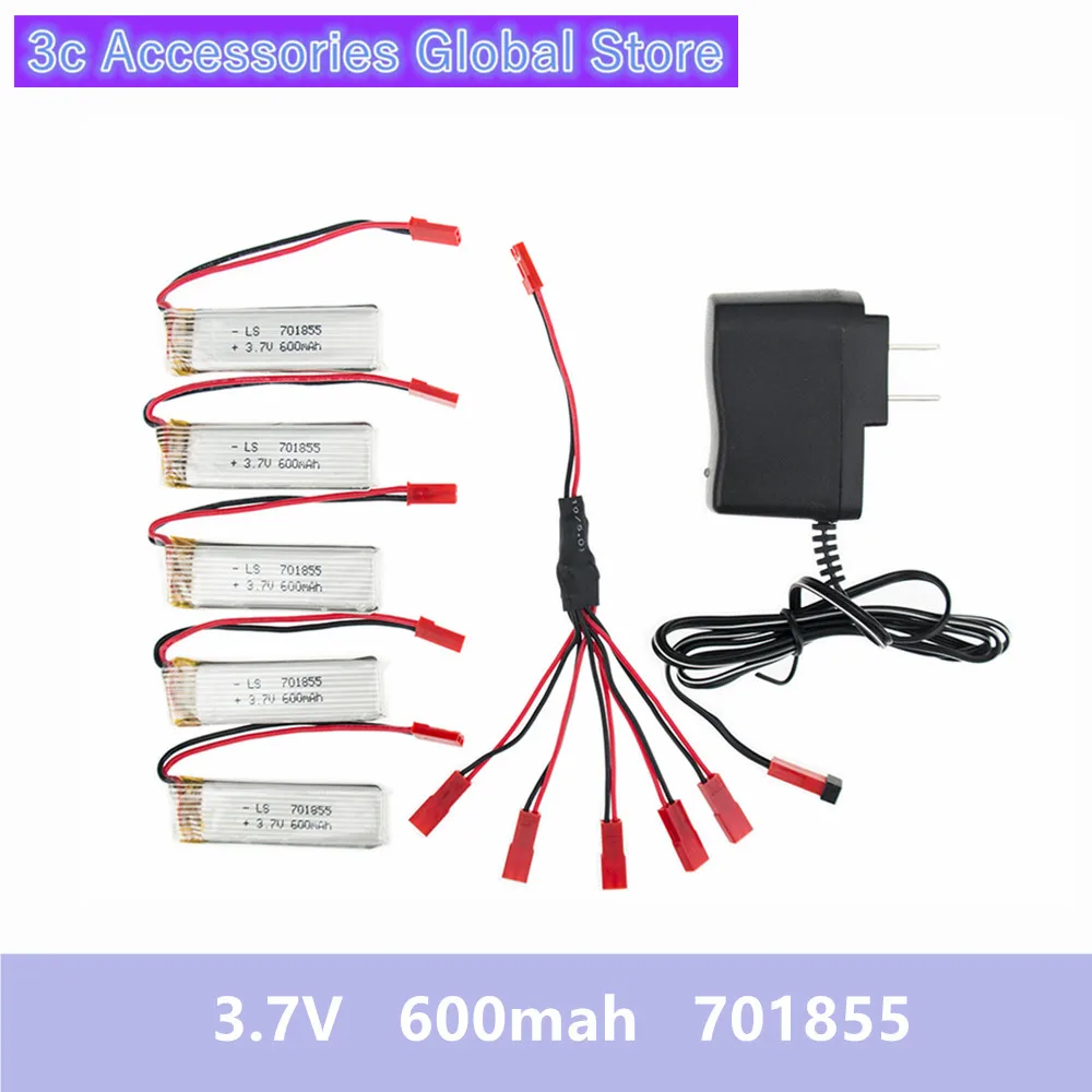 5pcs 3.7v 600mah Lipo Battery 701855 And Charger For Udi U817 U817a ...