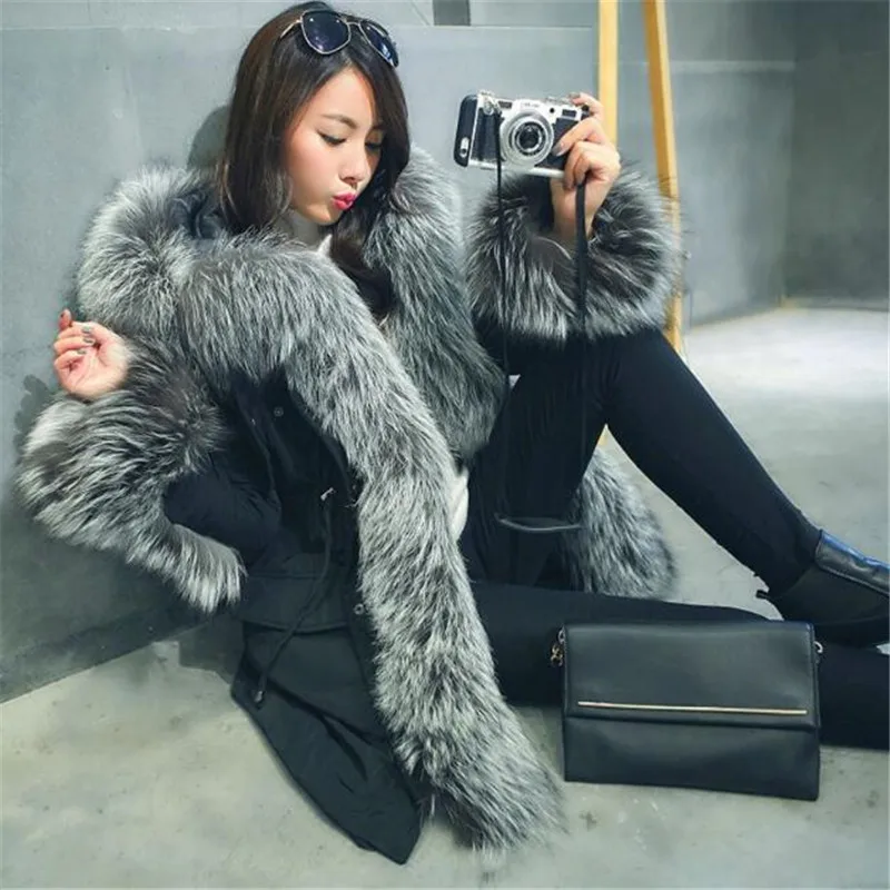 S XL Real Fox Fur Down Coat Hooded Winter Coat Women Down Parka Coat ...
