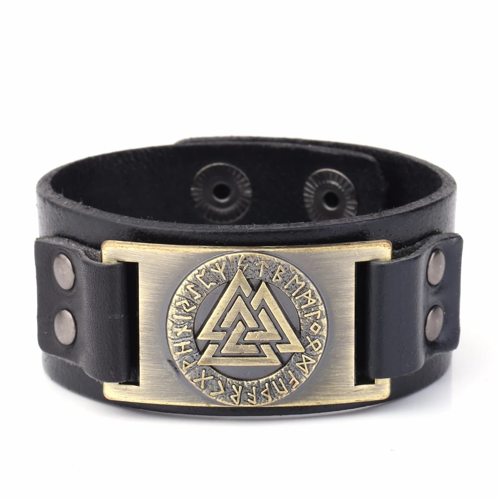 My Shape Slavic Norway Valknut Pagan Amulet Leather Bracelet for Men ...