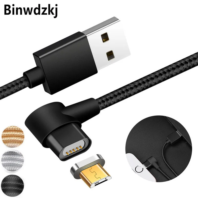 1M Magnetic Micro USB Cable Angle 90 Degree L Shape Nylon Braided ...
