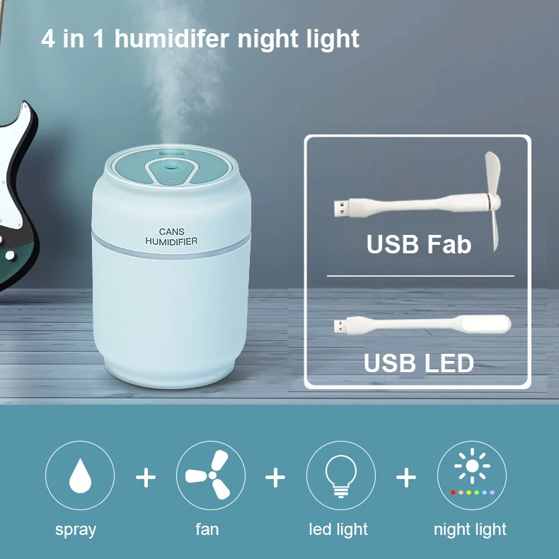 Household Desktop Humidifier Night light mini 3 in 1 cans Humidificador ...