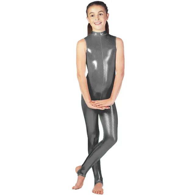 SPEERISE Kids Sleeveless Shiny Metallic Unitard with Stirrups Dance ...