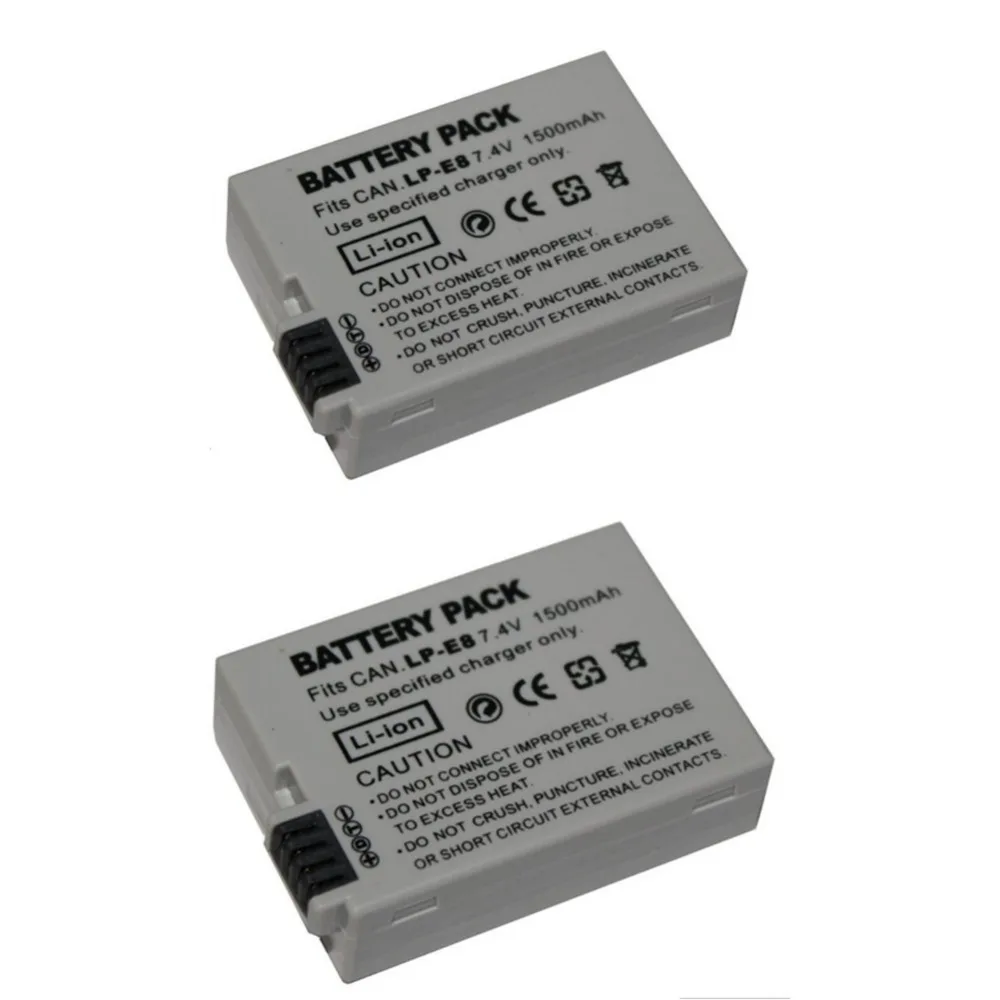 2 pcs 1500 mAh LP E8 LPE8 Battery for Canon EOS 550D 600D 650D 700D X4 ...