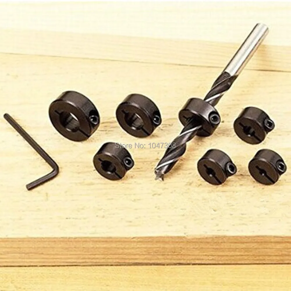 7pc Split Ring Drill Bit Stop Collars Set Exact Hole Depth Brad Point ...