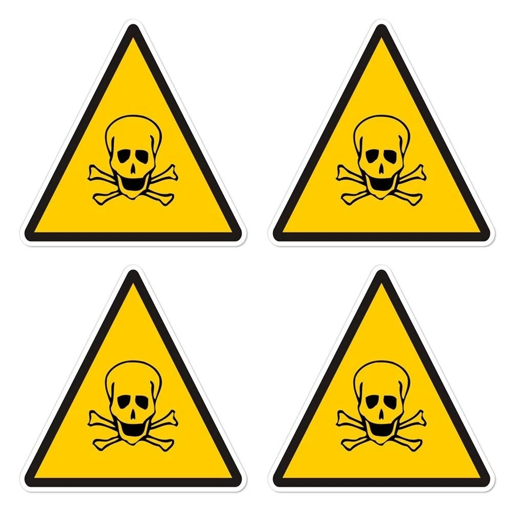 4xYellow Triangle Poison/Toxic Warning Sign with a Skull and Crossbones ...