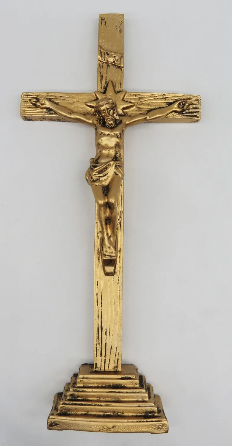 Resin Cross Stand With Crucifix Antique Gold Finish Religious Figure ...