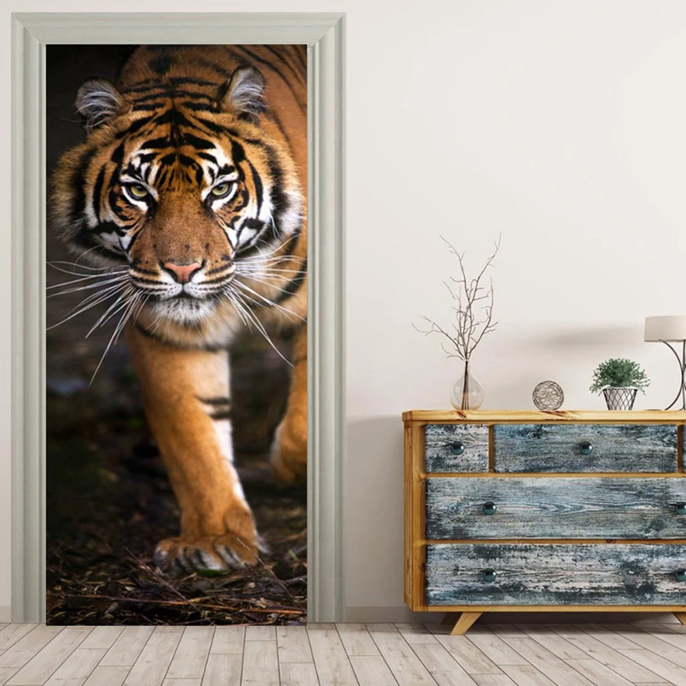 2-Panel-Serious-Tiger-Door-Mural-Wall-Stickers-Door-Sticker-Wallpaper ...