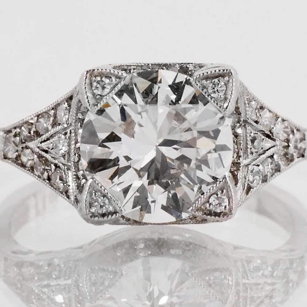 Simffvn 2CT Round Cut White Topaz Ring For Women 925 Sterling Silver ...