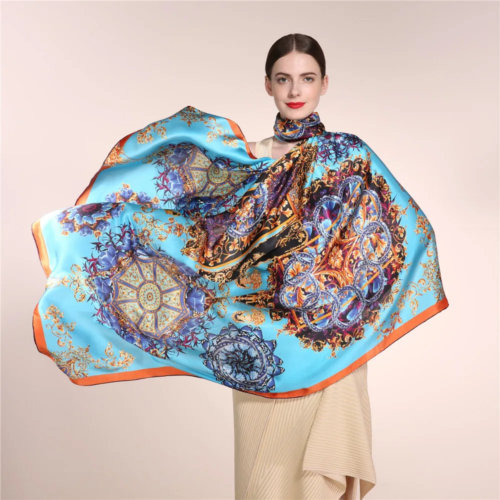 100% Silk Spring Floral Scarf Women, Infinity Square Shawl 135*135cm ...
