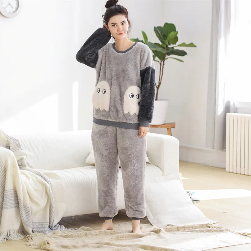 JRMISSLI Winter Gray Pyjamas Women Warm Fannel Thickening Pijama ...