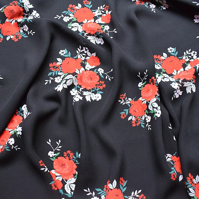 Hlqon Polyester Plain Chiffon Red Flower Fabric For Dress Cloth Felt ...