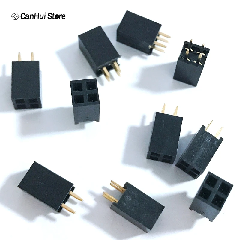 100PCS 2X2 Pin 4P 2.54mm 2*2P Double Row Female Straight Header Pin ...
