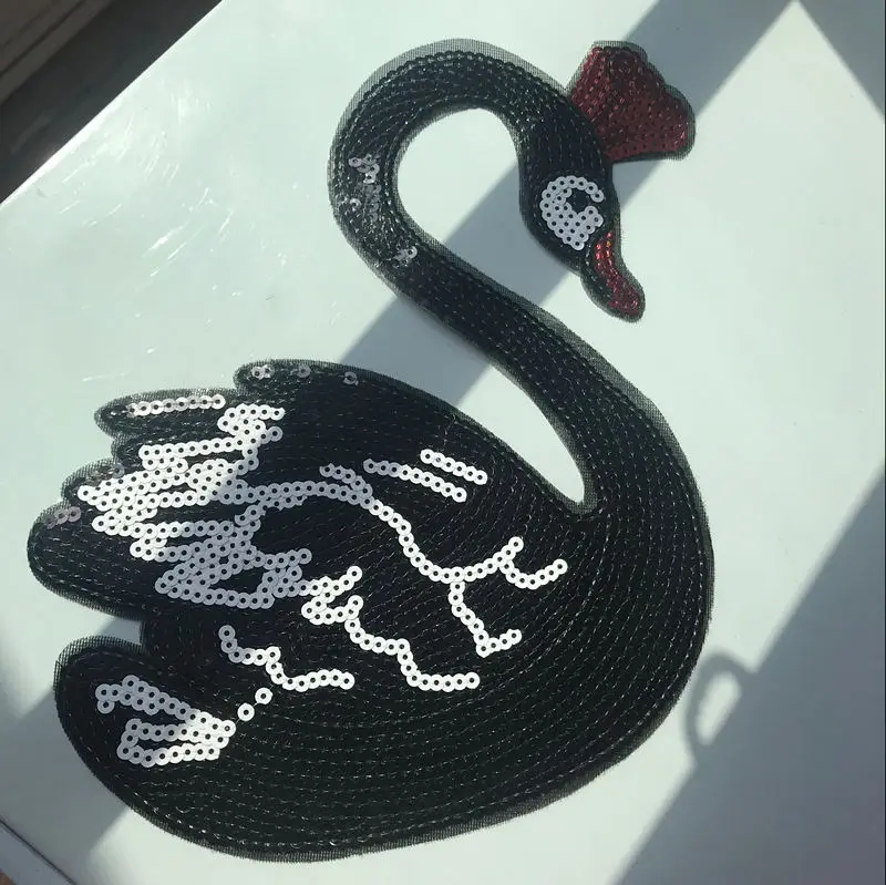 25-20cm-New-Arrival-Big-size-Sequined-Black-Swan-Iron-on-Patches-Fabric ...