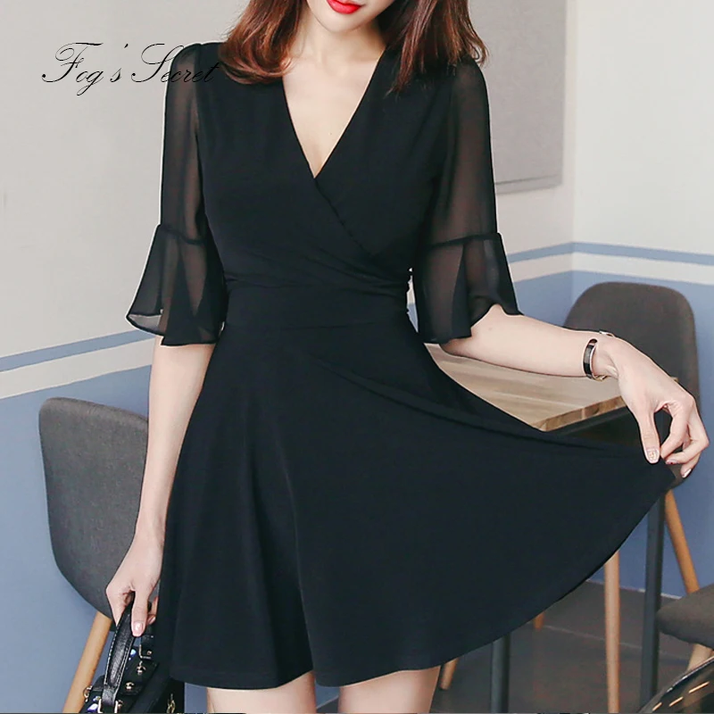 Black Dress Plus Size For Female Low cut V neck For Women Thin Loose ...