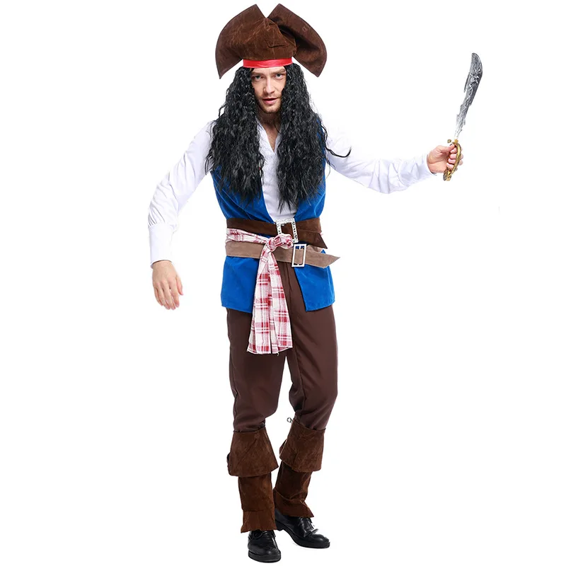 Fantasia masculina de capitão pirata do caribe jack, conjunto com 7 ...