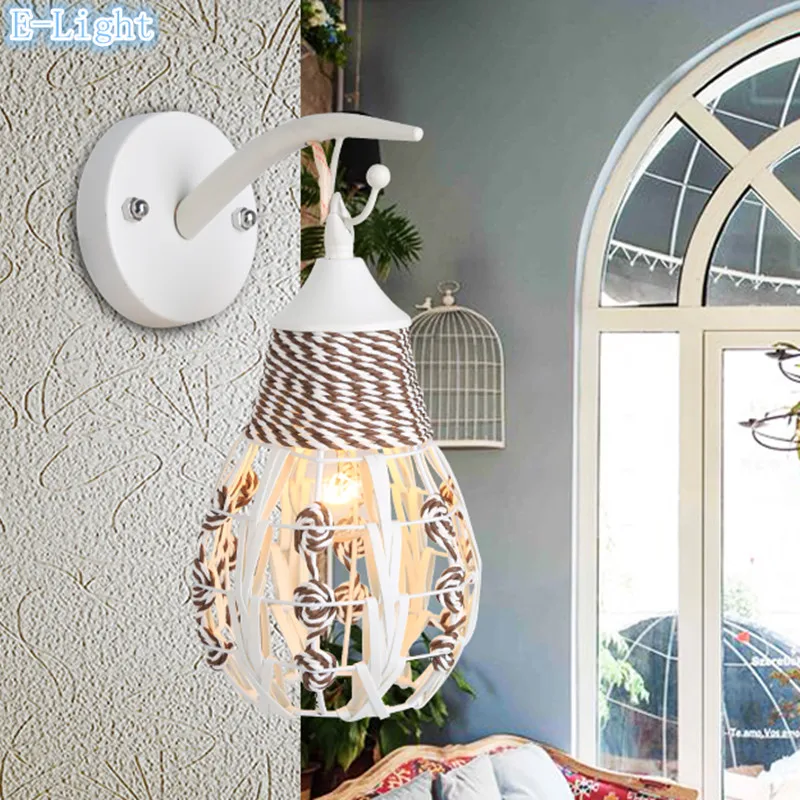 Omee Country Style Wall Lamp Cany art Modern Hand Knitted Wicker Wall ...